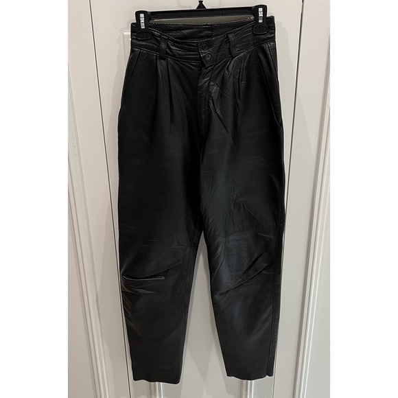 Pants & Jumpsuits | Sphinx Black Leather Pants High Rise Biker Made In ...